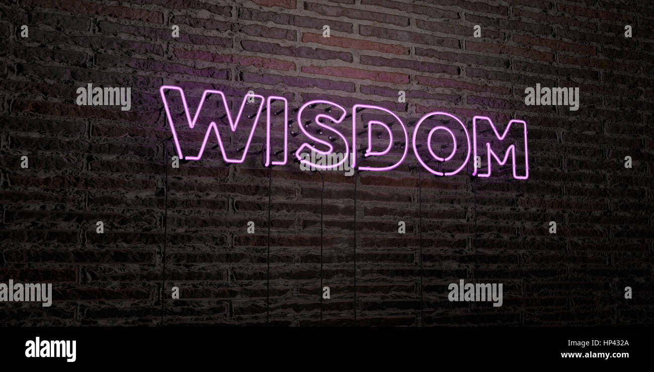 WISDOM -Realistic Neon Sign on Brick Wall background - 3D rendered ...