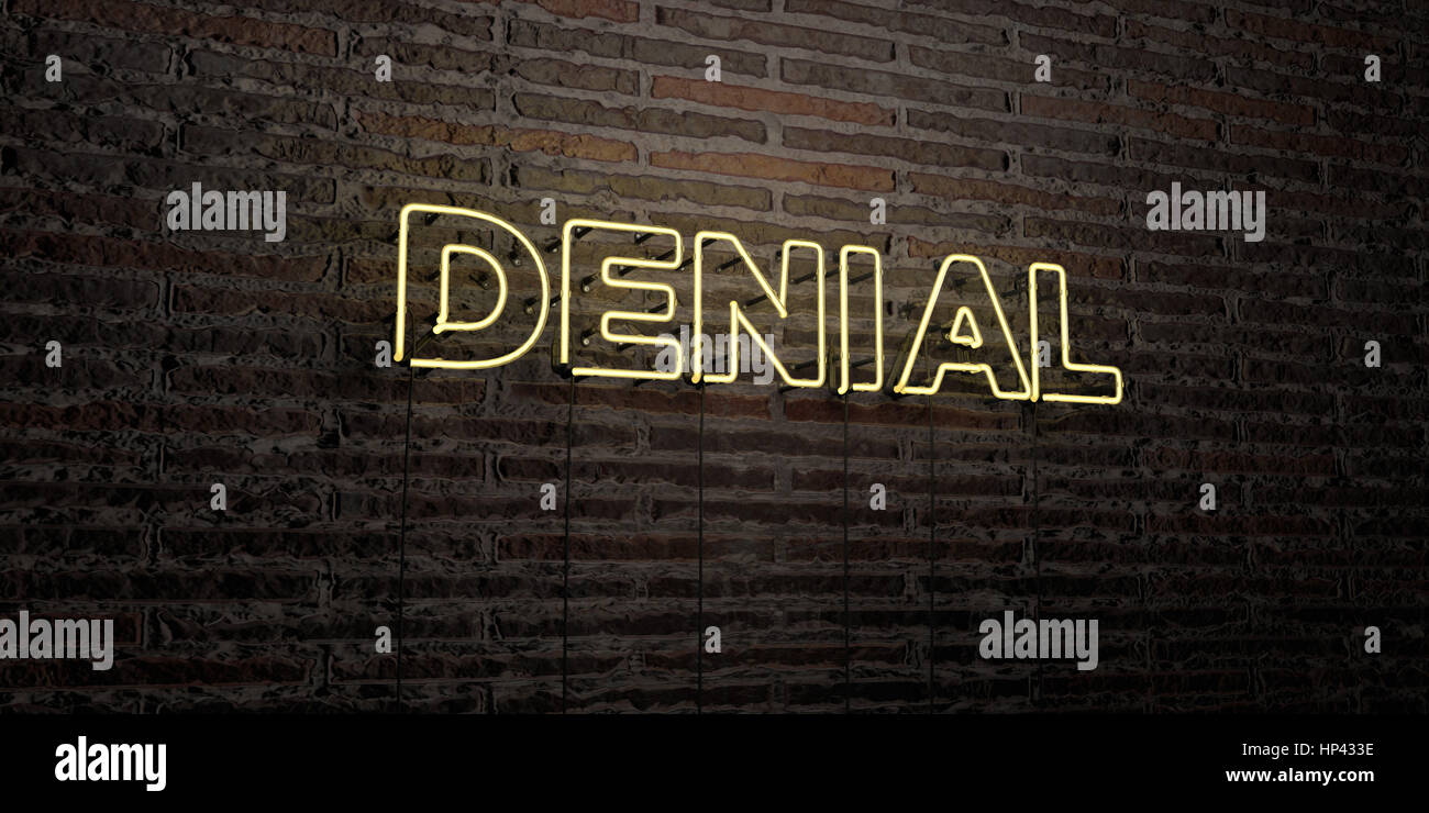 DENIAL -Realistic Neon Sign on Brick Wall background - 3D rendered ...