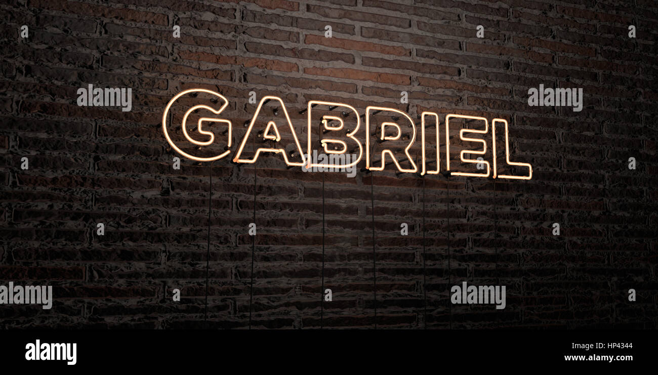 GABRIEL -Realistic Neon Sign on Brick Wall background - 3D rendered ...