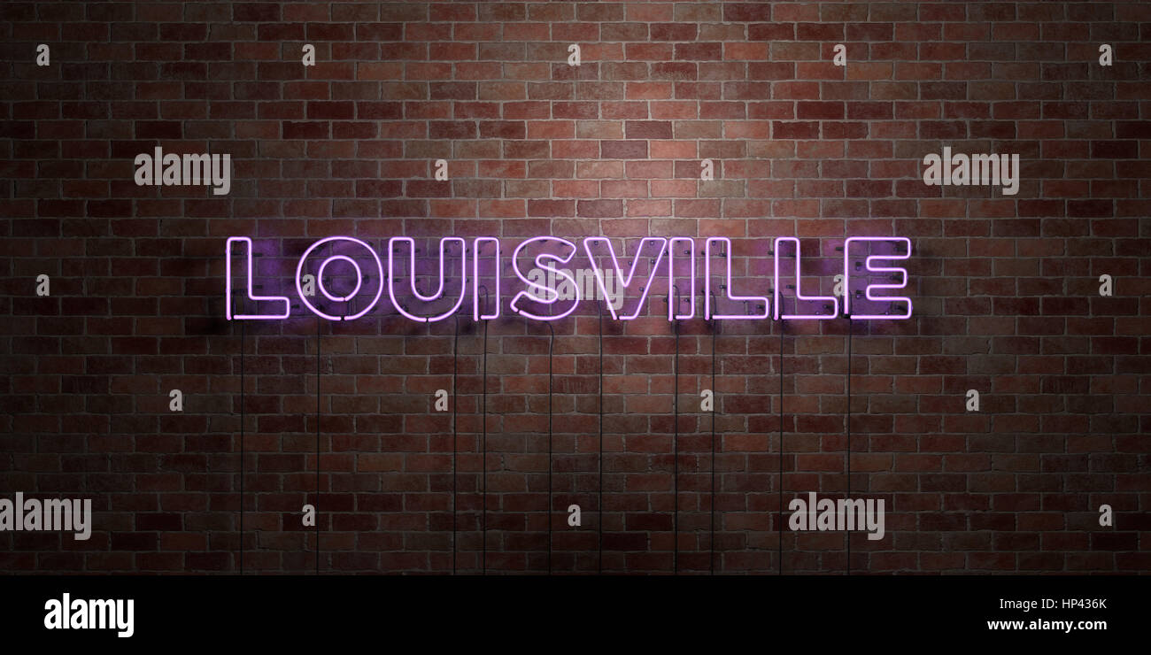 LOUISVILLE - fluorescent Neon tube Sign on brickwork - Front view - 3D ...