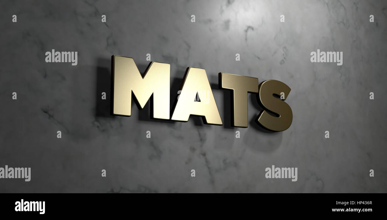 Mats - Gold sign mounted on glossy marble wall - 3D rendered royalty ...