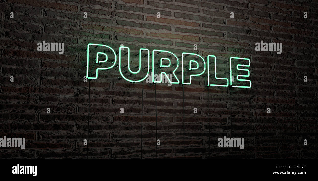 PURPLE -Realistic Neon Sign on Brick Wall background - 3D rendered ...