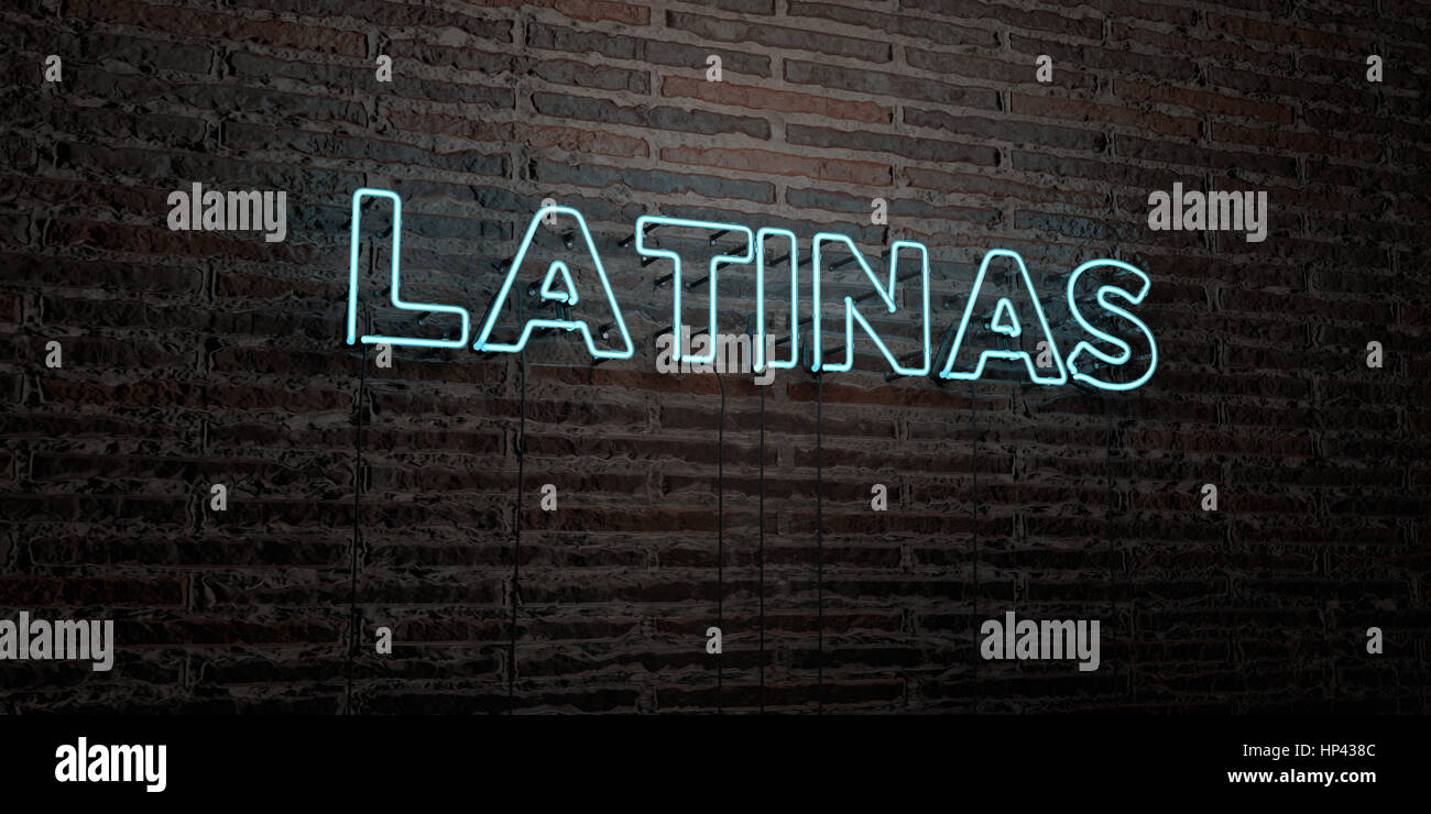 LATINAS -Realistic Neon Sign on Brick Wall background - 3D rendered ...