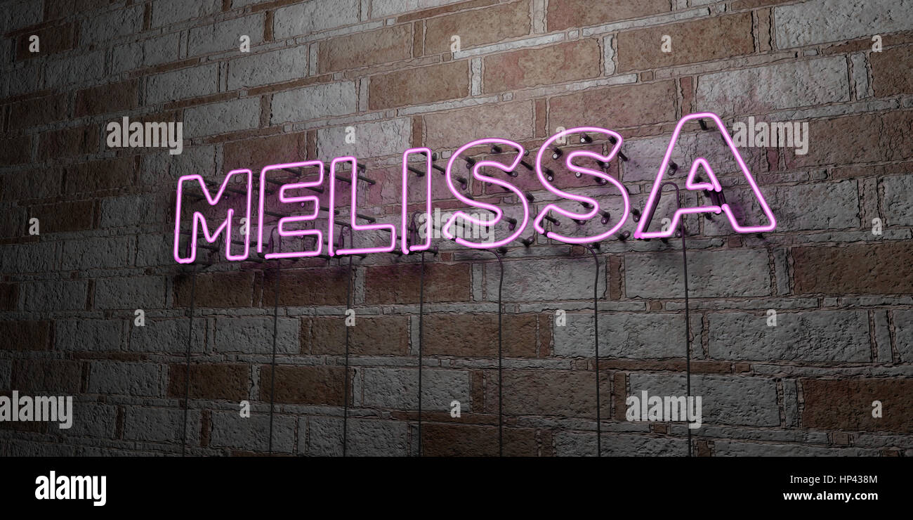 MELISSA - Glowing Neon Sign on stonework wall - 3D rendered royalty ...