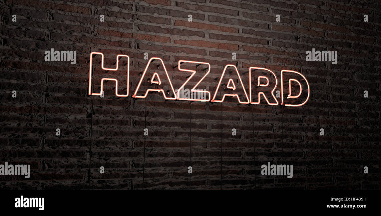 HAZARD -Realistic Neon Sign on Brick Wall background - 3D rendered ...