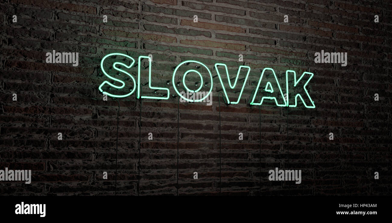 SLOVAK -Realistic Neon Sign on Brick Wall background - 3D rendered ...