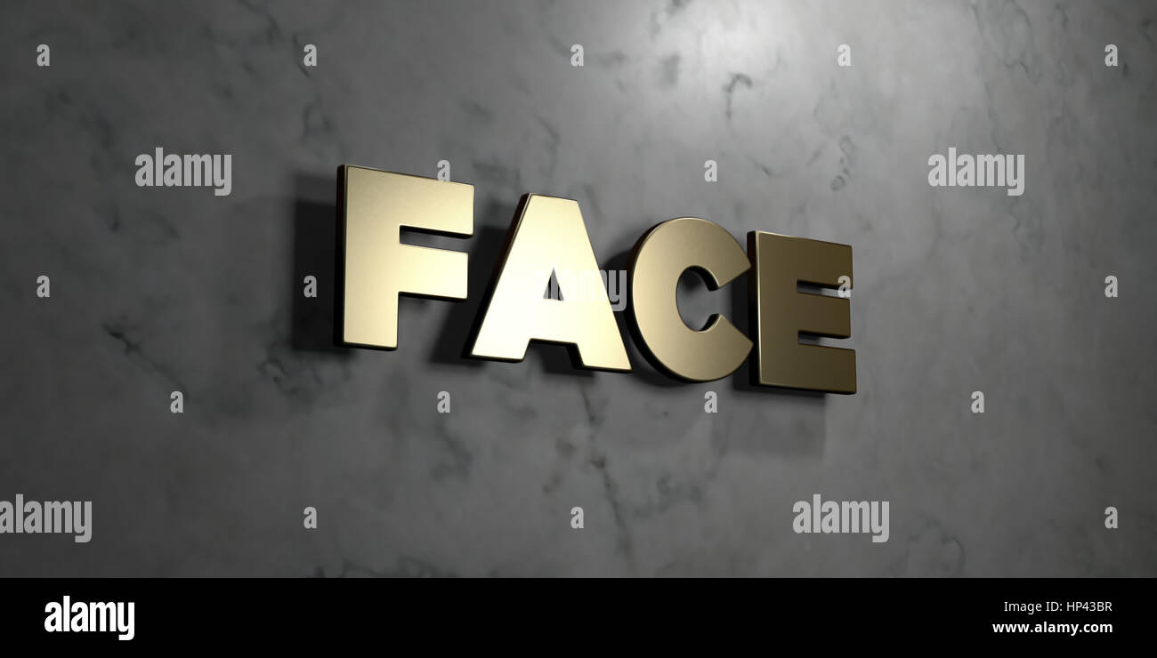 Face - Gold sign mounted on glossy marble wall - 3D rendered royalty ...