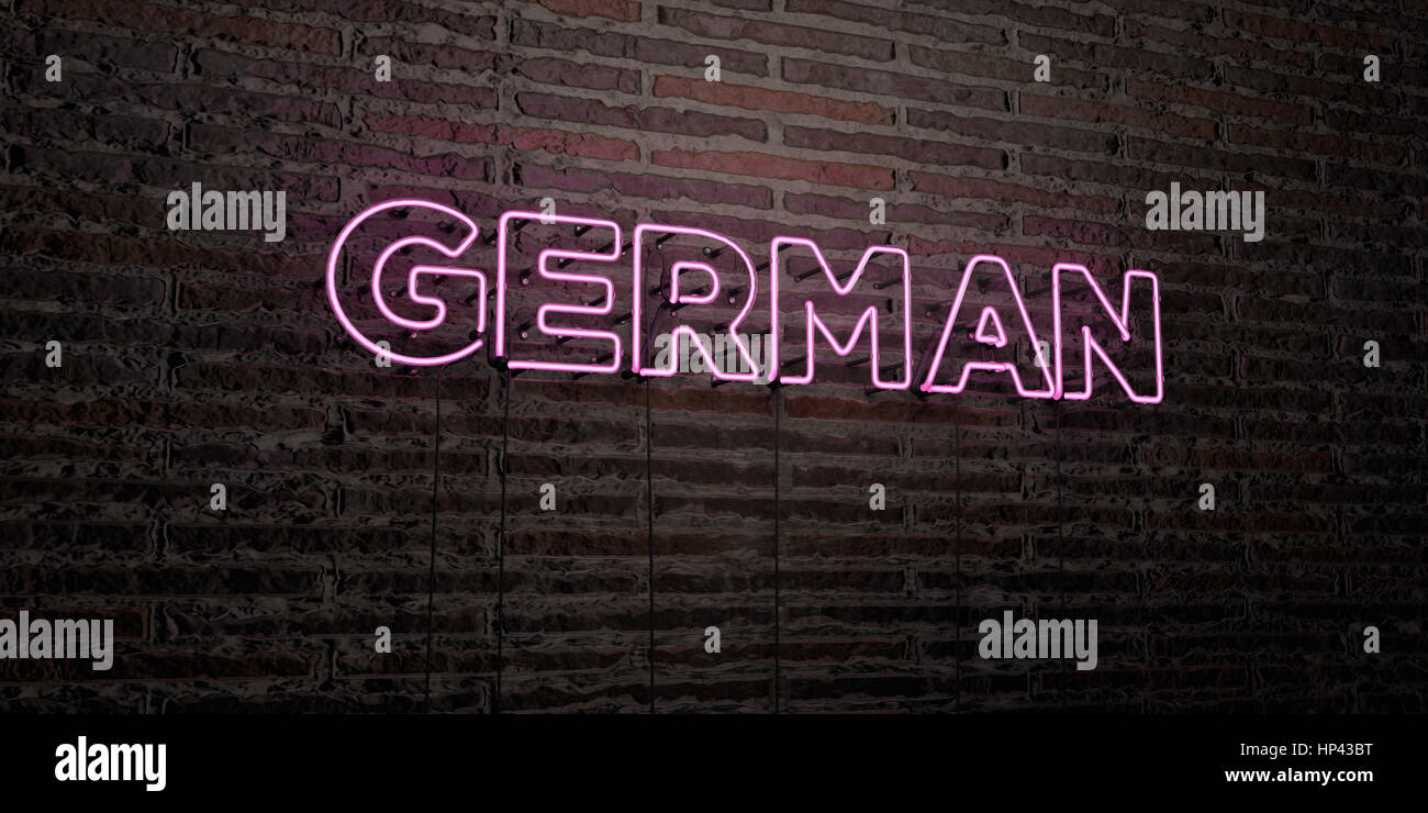 GERMAN -Realistic Neon Sign on Brick Wall background - 3D rendered ...
