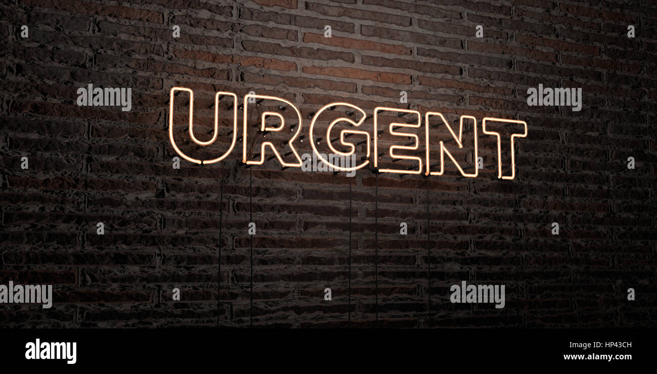 URGENT -Realistic Neon Sign on Brick Wall background - 3D rendered ...