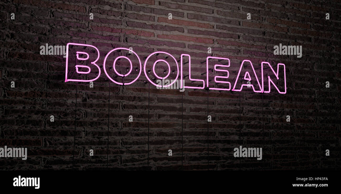 BOOLEAN -Realistic Neon Sign on Brick Wall background - 3D rendered ...