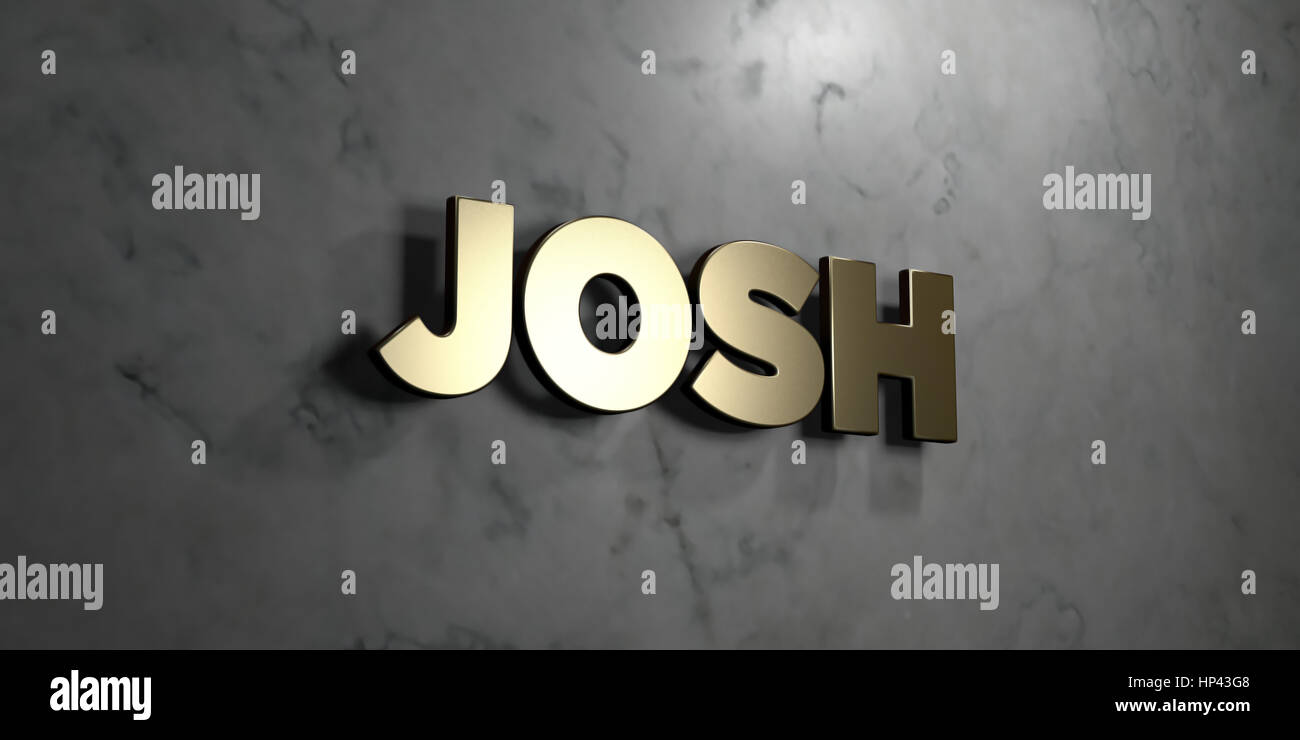 Josh - Gold sign mounted on glossy marble wall - 3D rendered royalty ...