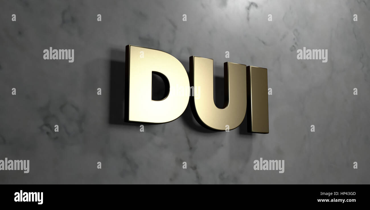 Dui - Gold sign mounted on glossy marble wall - 3D rendered royalty ...