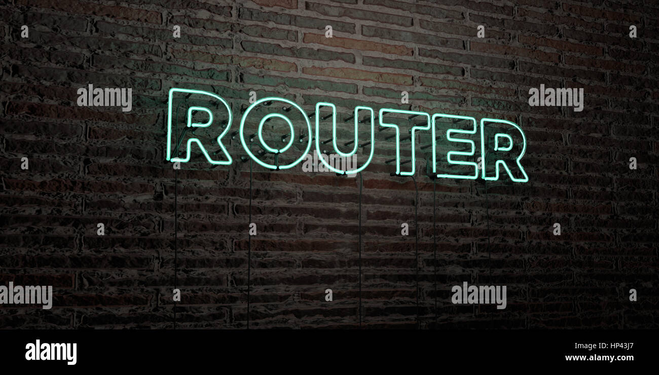 ROUTER -Realistic Neon Sign on Brick Wall background - 3D rendered ...