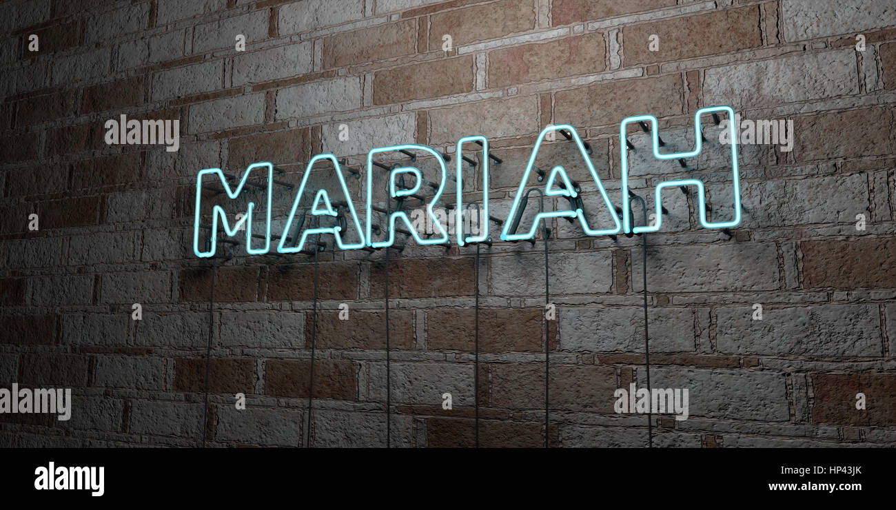 MARIAH - Glowing Neon Sign on stonework wall - 3D rendered royalty free ...