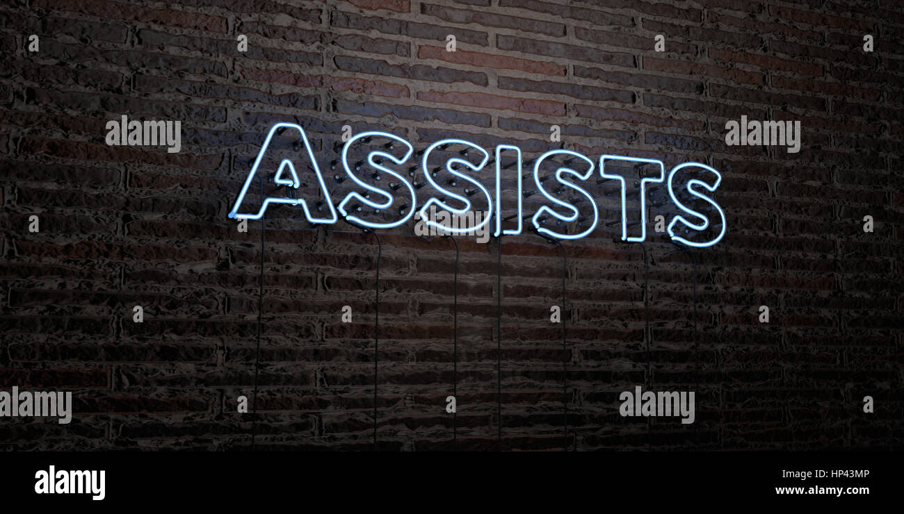 ASSISTS -Realistic Neon Sign on Brick Wall background - 3D rendered ...