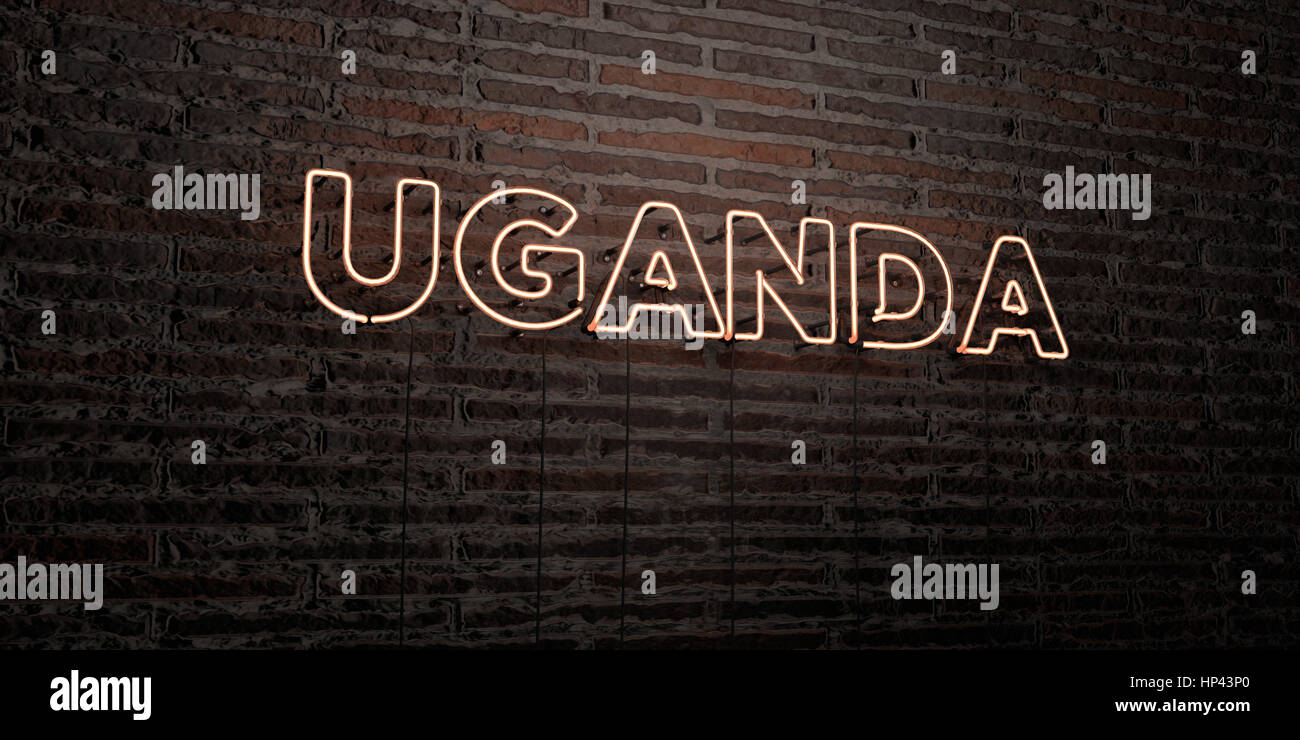 UGANDA -Realistic Neon Sign on Brick Wall background - 3D rendered ...