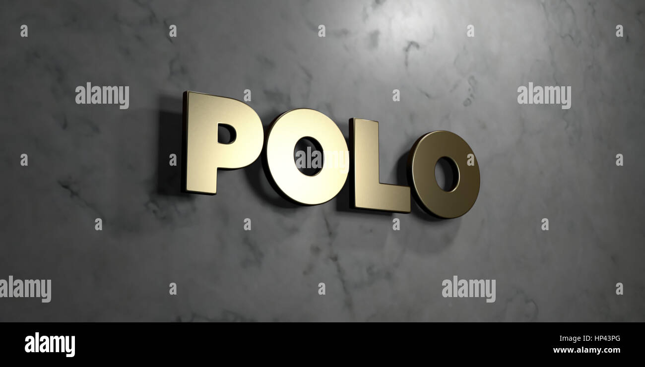 Polo - Gold sign mounted on glossy marble wall - 3D rendered royalty ...