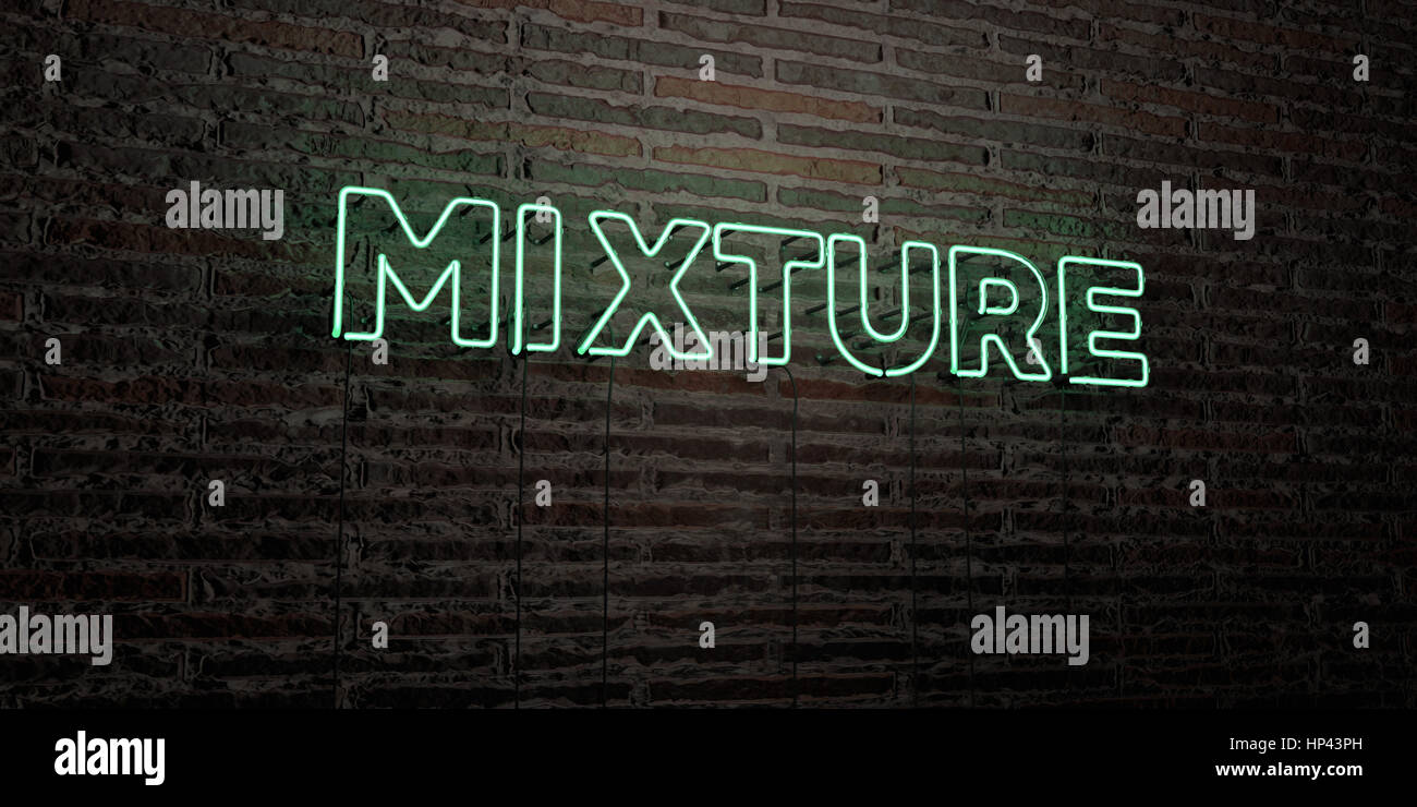 MIXTURE -Realistic Neon Sign on Brick Wall background - 3D rendered ...