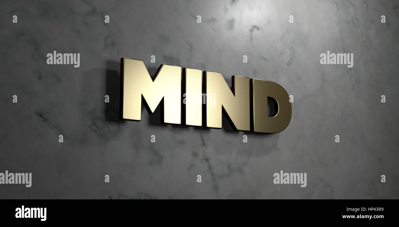 Mind - Gold sign mounted on glossy marble wall - 3D rendered royalty ...