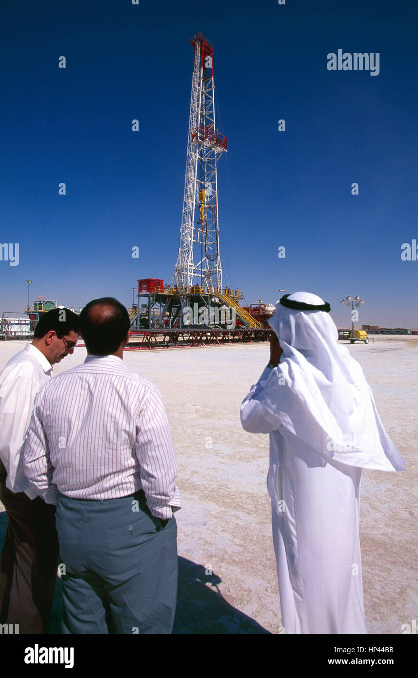 Drilling for oil in the Saudi desert near Abqaiq, by the Arabian ...