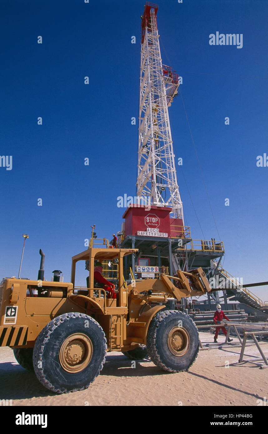 Drilling for oil in the Saudi desert near Abqaiq, by the Arabian ...