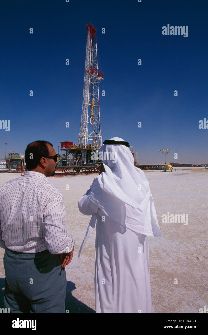 Drilling for oil in the Saudi desert near Abqaiq, by the Arabian ...