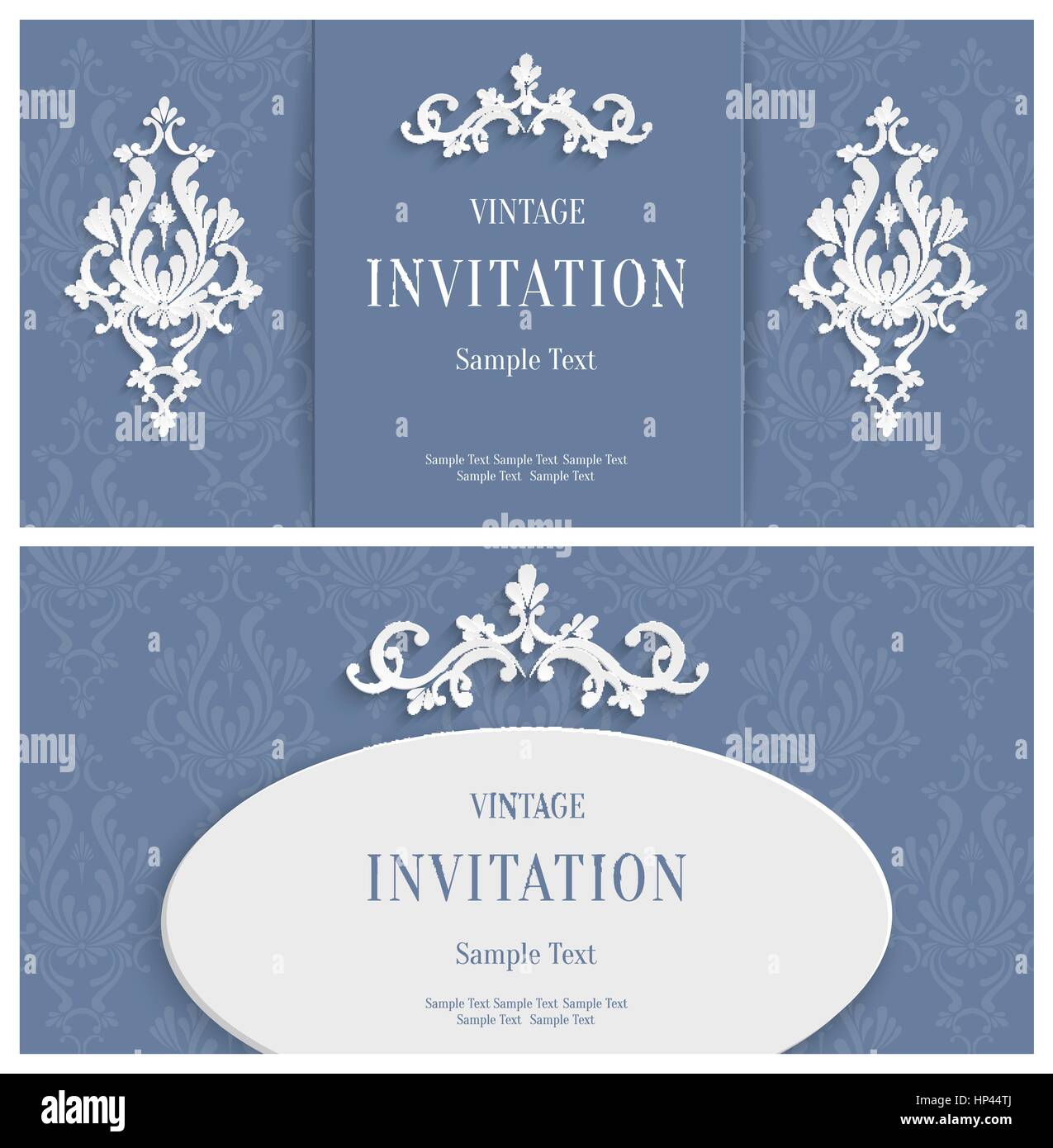 Vector Grey Floral 3d Horizontal Backgrounds Set. Template for Greeting ...