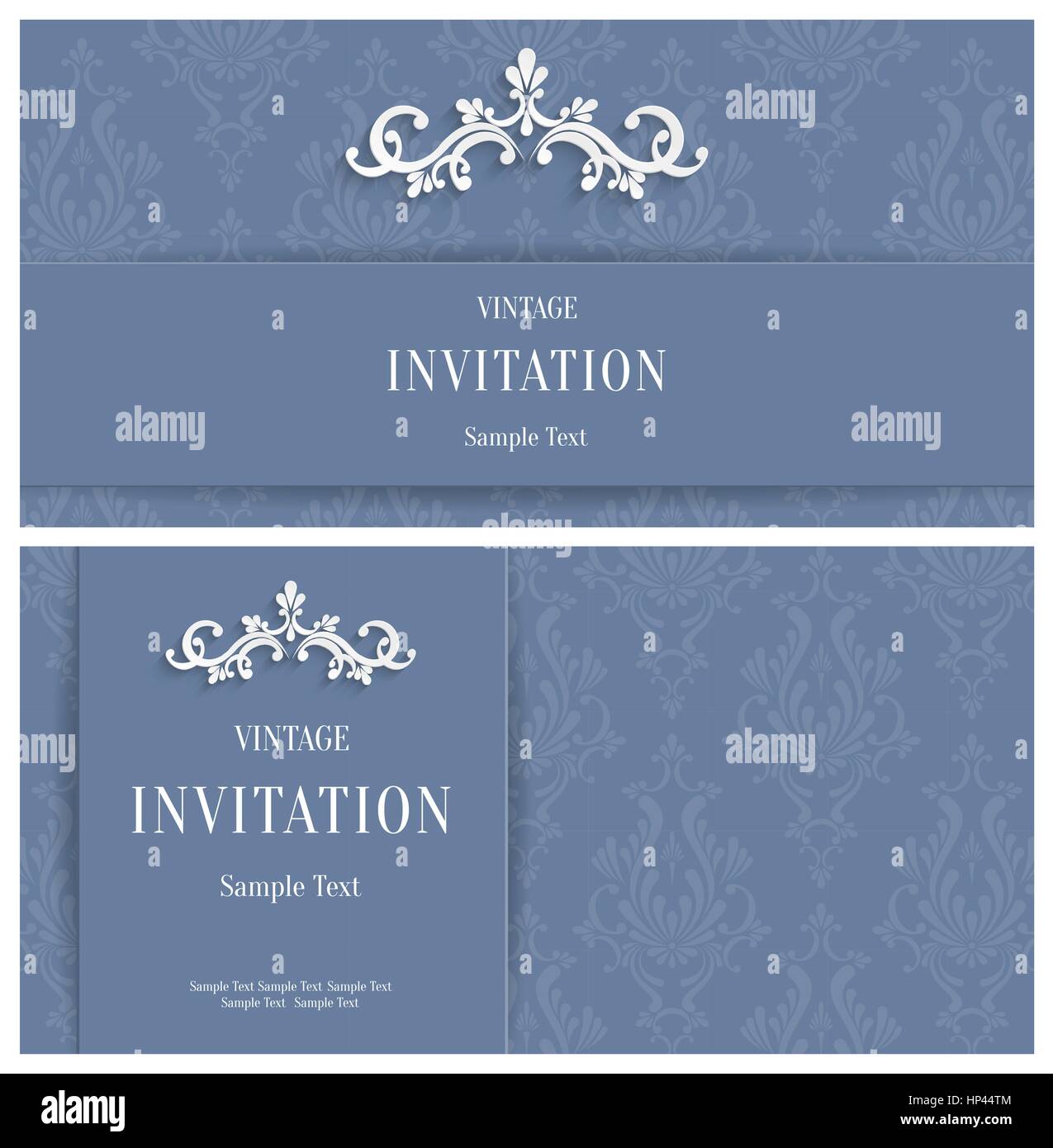 Vector Grey 3d Floral Horizontal Cards Set, Greeting or Invitation ...