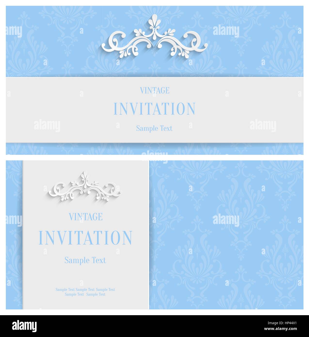 Vector Blue 3d Floral Horizontal Cards Set, Christmas and Invitation ...
