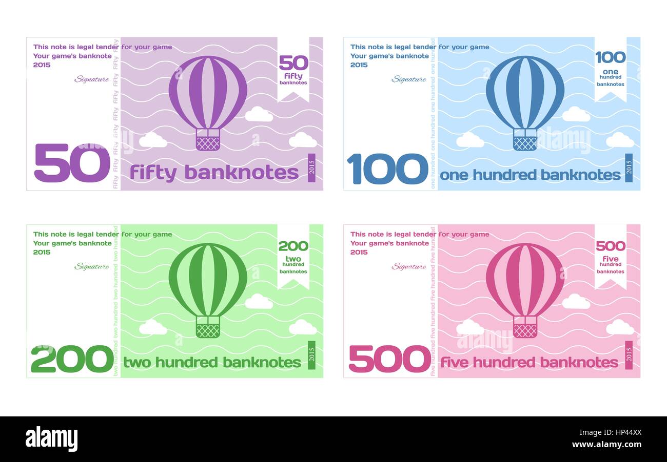 Vector Abstract Cute Color Banknote Templates Set 2 in Flat Style ...