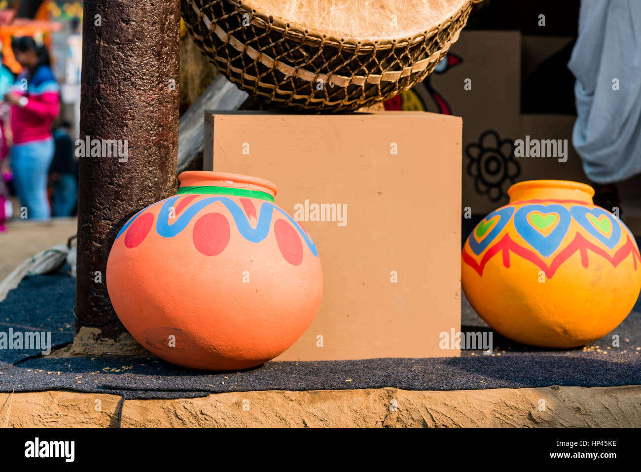Beautiful bright colour hand made and hand painted pots for display ...