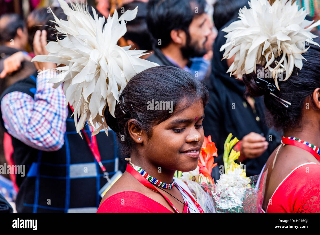 Tribals from the state of Jharkhand performing tribal dance at an event ...