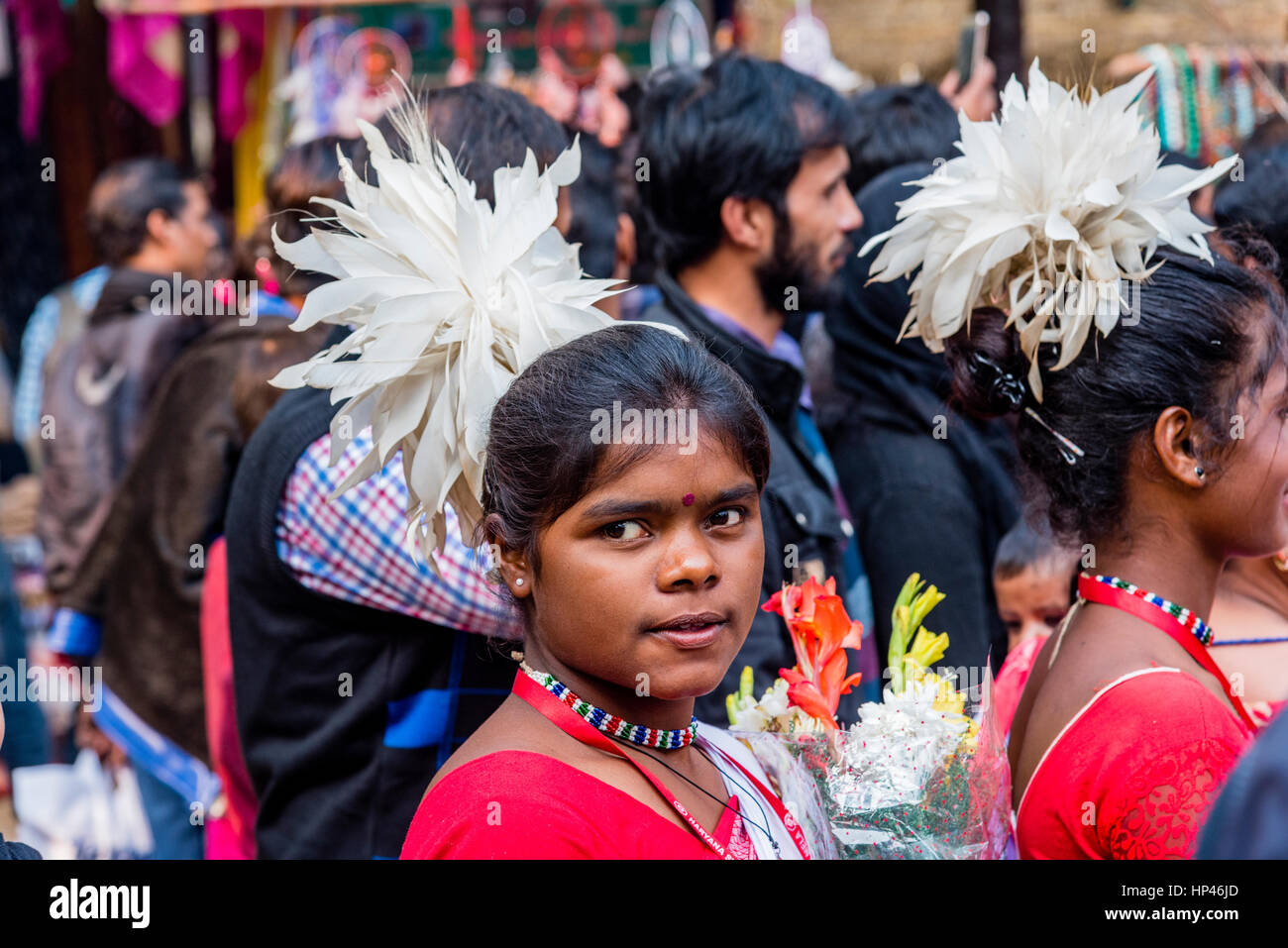 Tribals from the state of Jharkhand performing tribal dance at an event ...