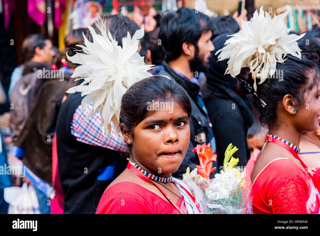 Tribals from the state of Jharkhand performing tribal dance at an event ...