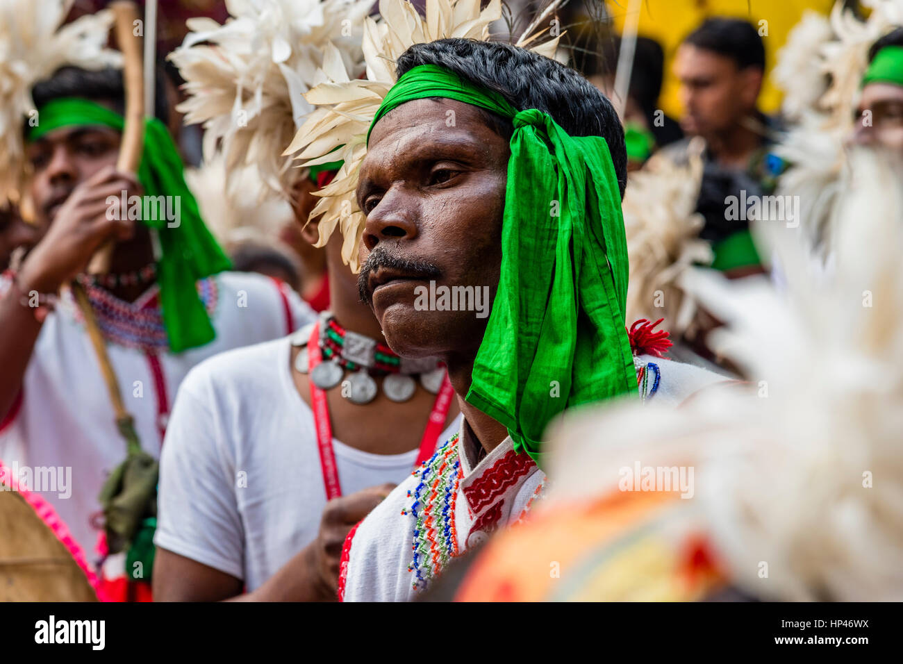 Tribals from the state of Jharkhand performing tribal dance at an event ...