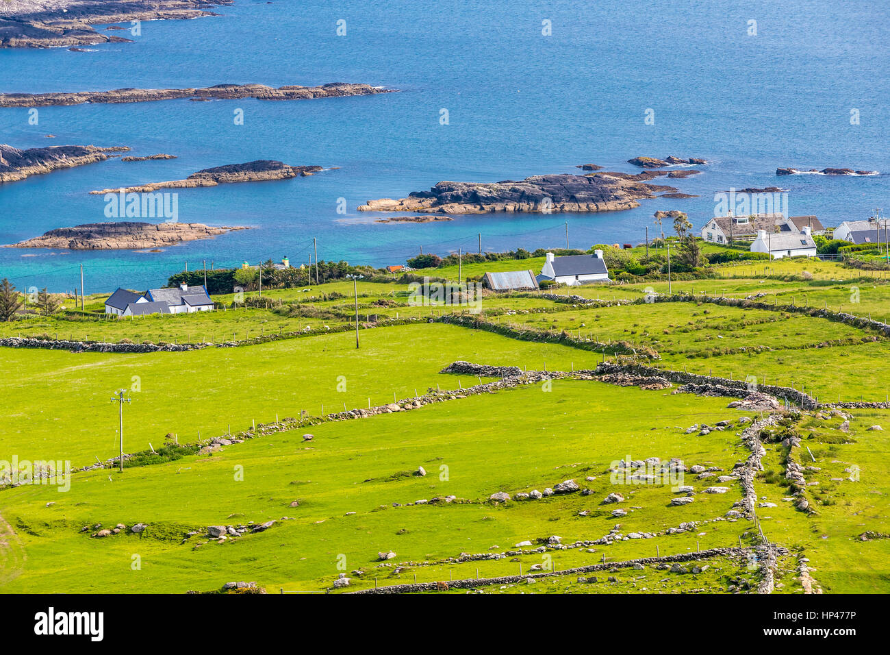 Panoramic views over Kenmare River, Abbey Island, Deenish Island and ...