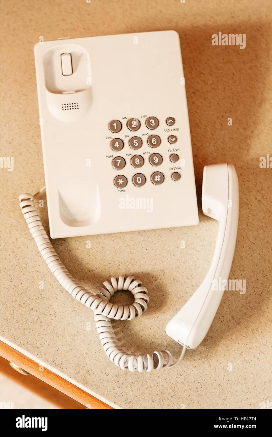 white wired phone buttons, top view Stock Photo - Alamy