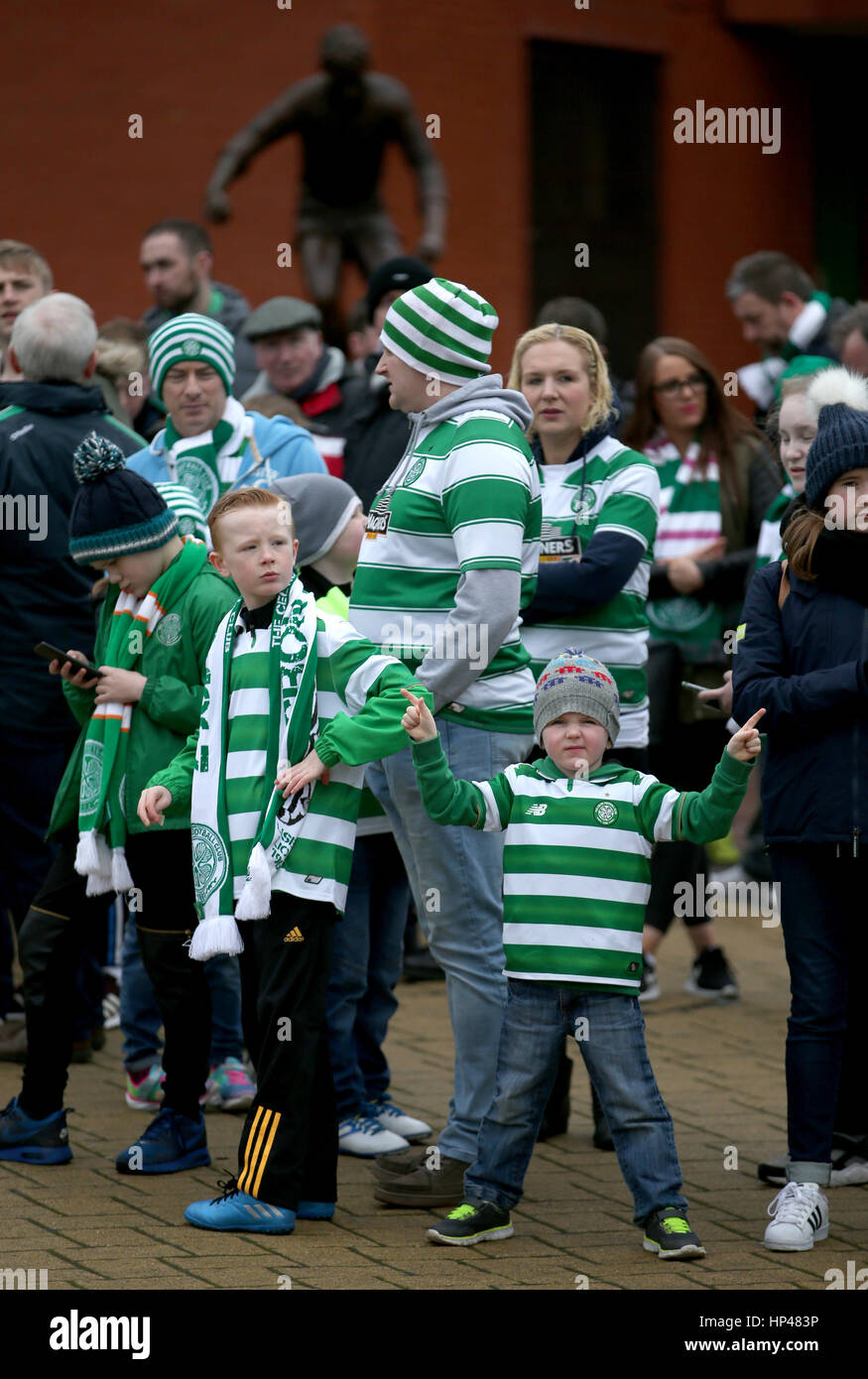 Celtic fans wait for the team bus to arrive outside the stadium ahead ...