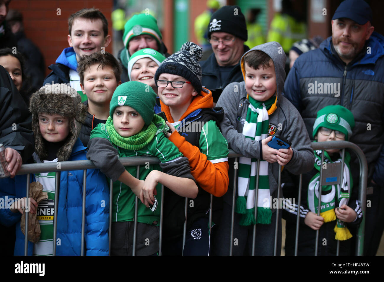 Celtic fans wait for the team bus to arrive outside the stadium ahead ...