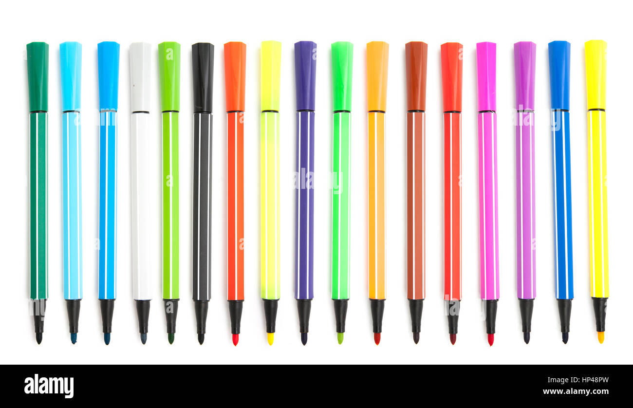 lots of assorted colors marker pens isolated on white background Stock ...