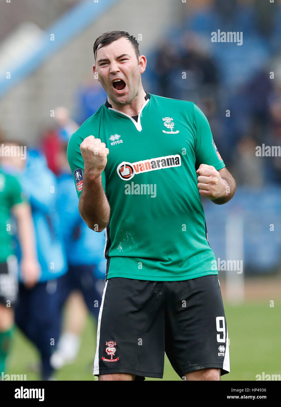 Lincoln City's Matt Rhead celebrates after the final whistle of the ...