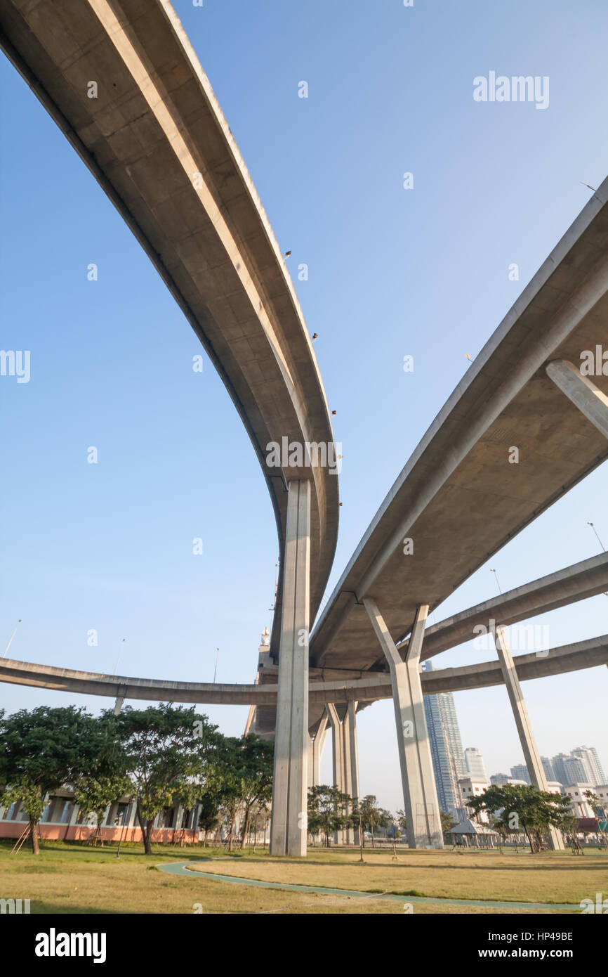 expressway the curve of suspension bridge large elevated traffic ...