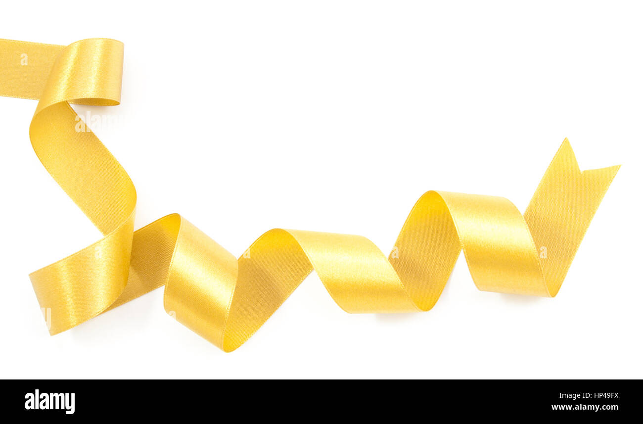 Gold ribbon nicely uncurled isolated on pure white Stock Photo - Alamy