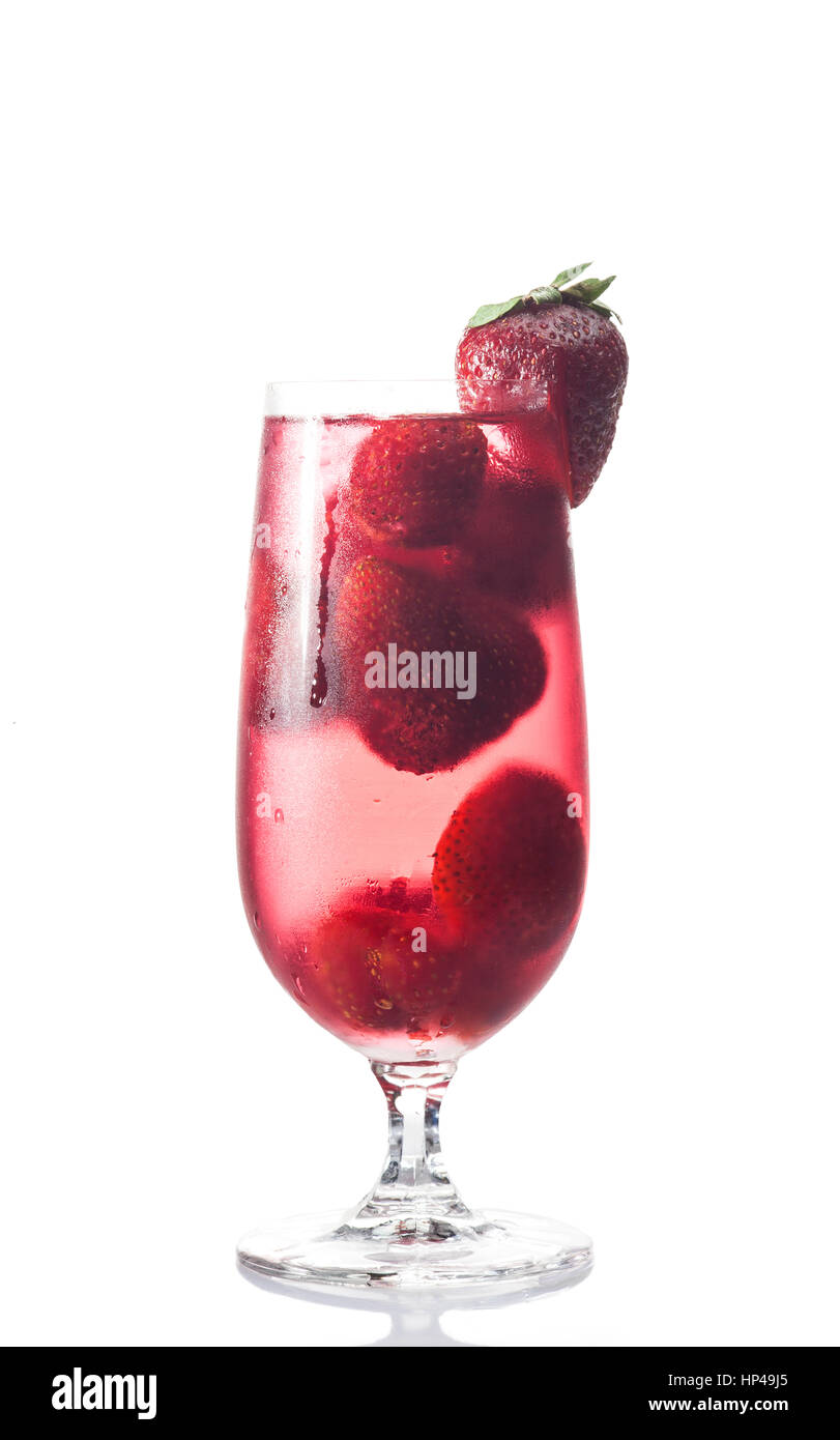 Glass of strawberry cocktail on a white background Stock Photo - Alamy