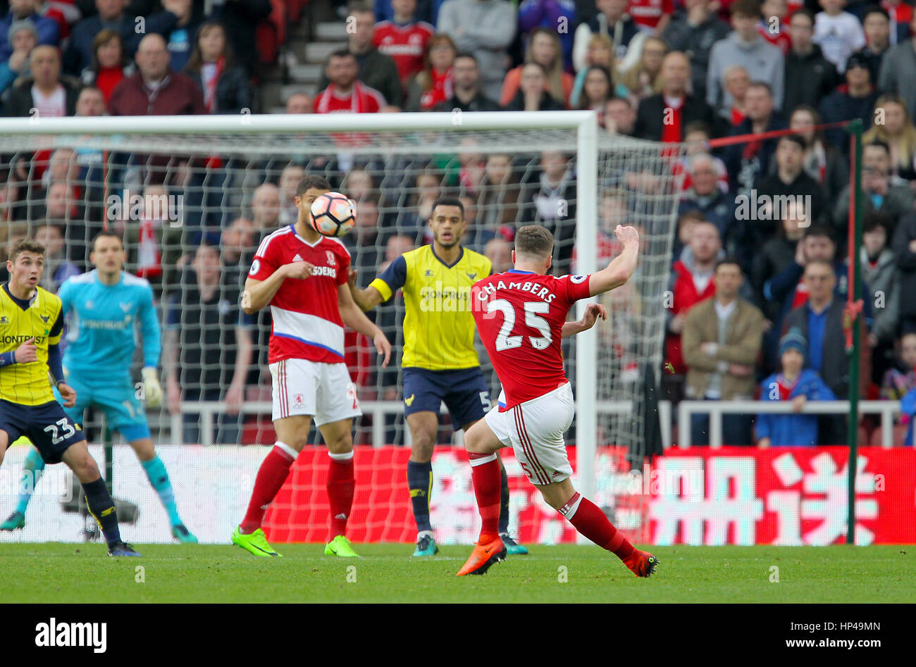 Middlesbrough's Calum Chambers makes an attempt on goal during the ...