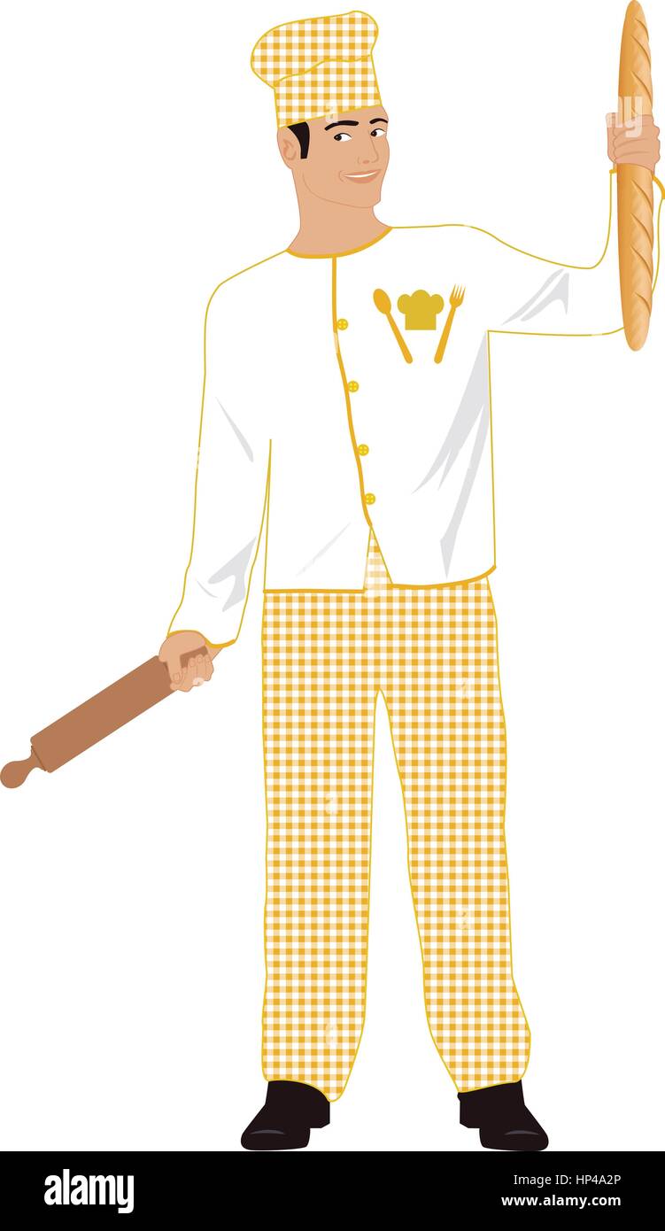 Smiling baker with bread Stock Vector Images - Alamy