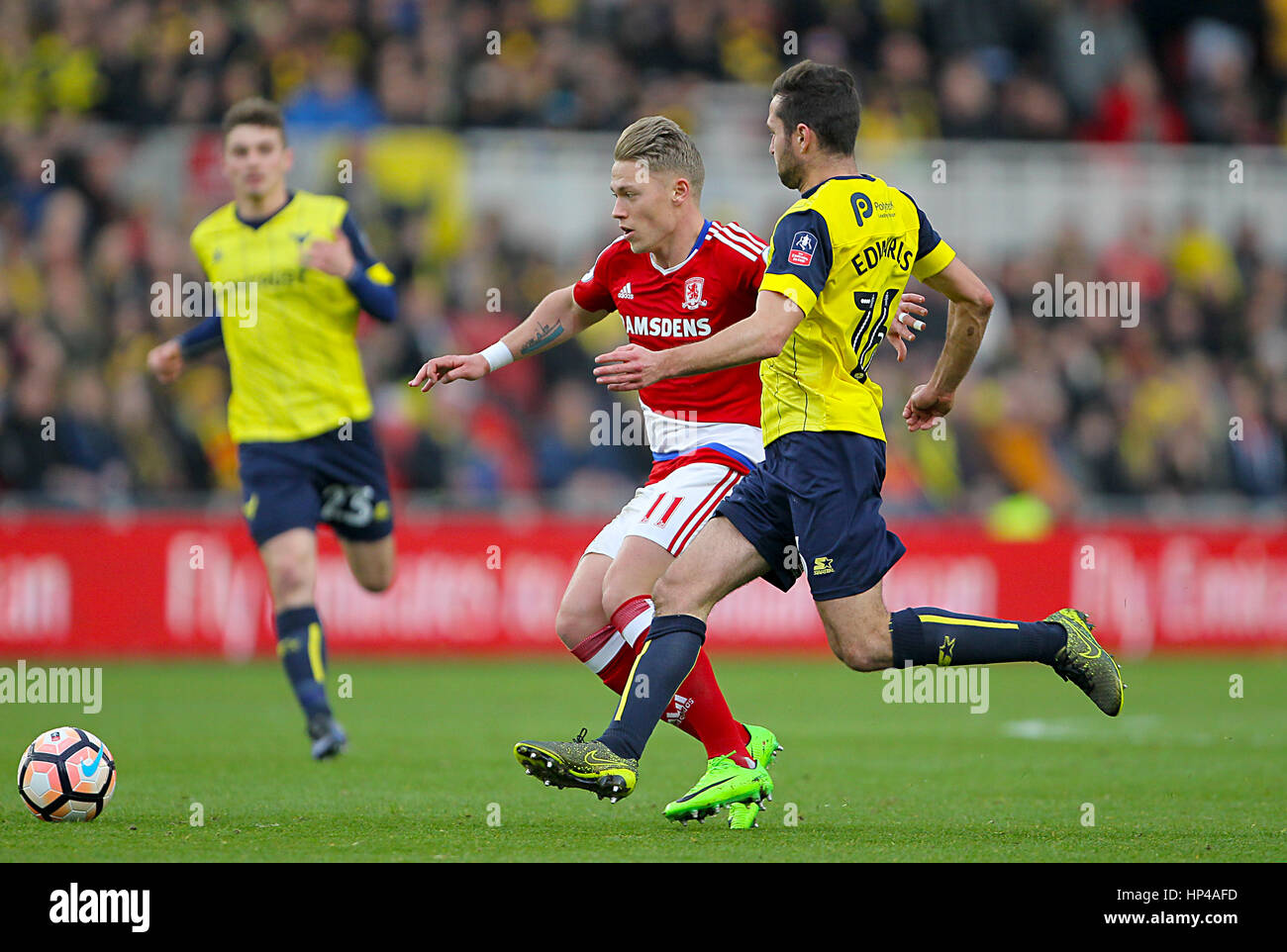 Middlesbrough's Viktor Fischer (left) and Oxford United's Phil Edwards ...