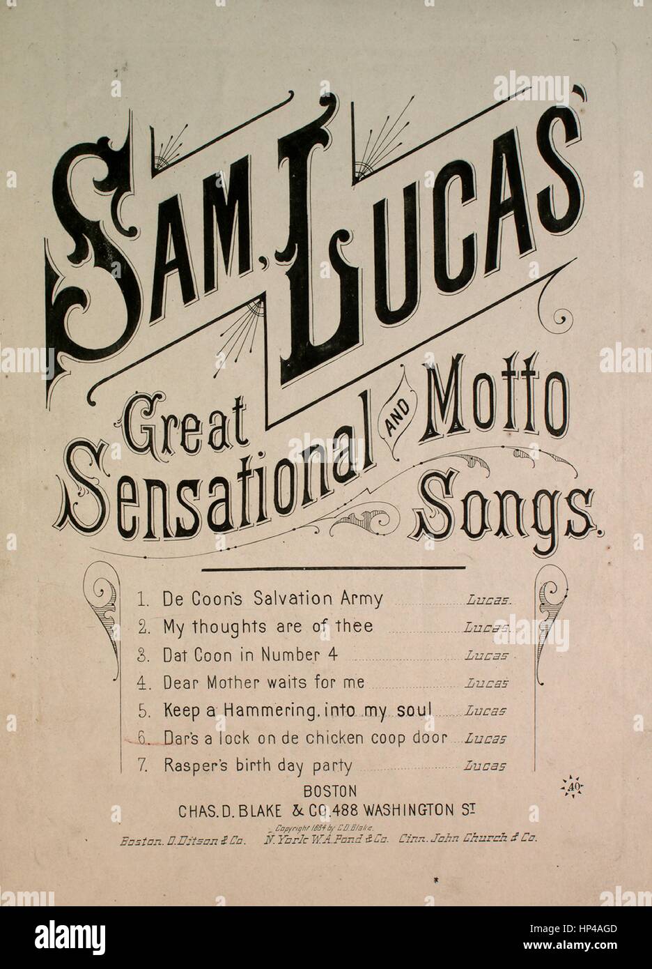 Sheet music cover image of the song 'Sam Lucas' Great Sensational and ...