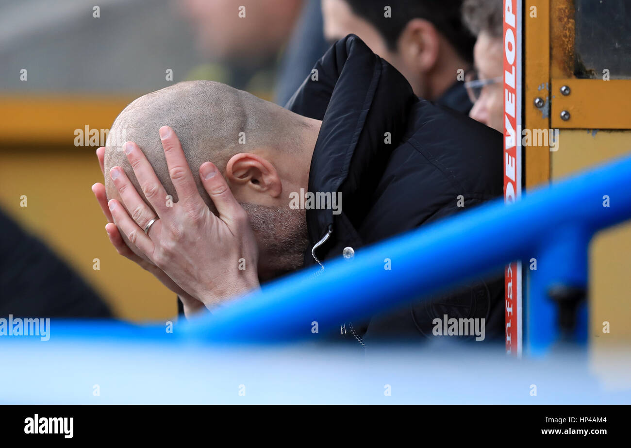 Manchester City manager Pep Guardiola shows his frustration during the ...