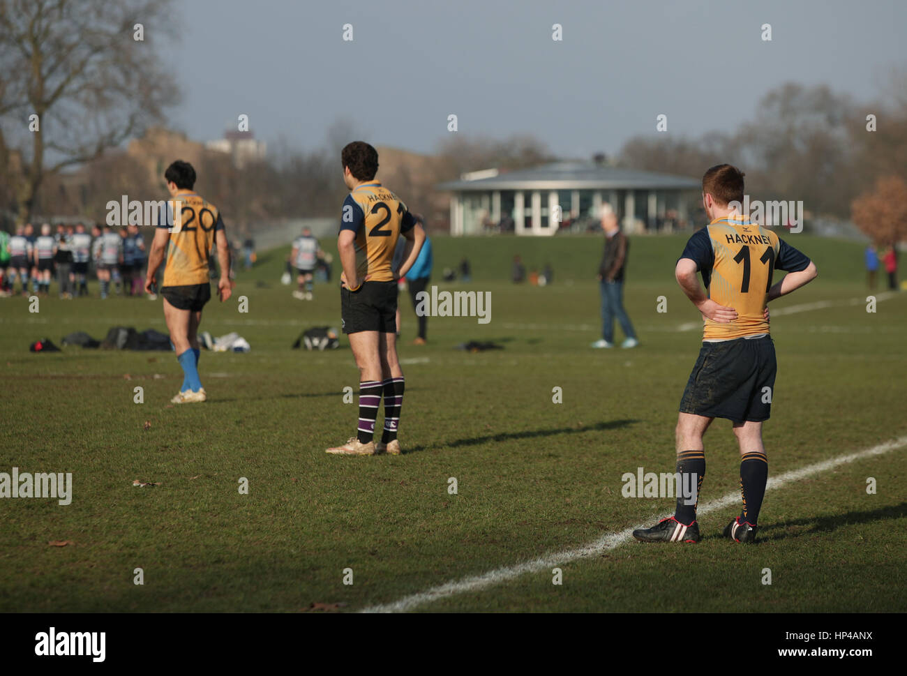People play rugby in Regent's Park, London, as a blast of warm air from ...